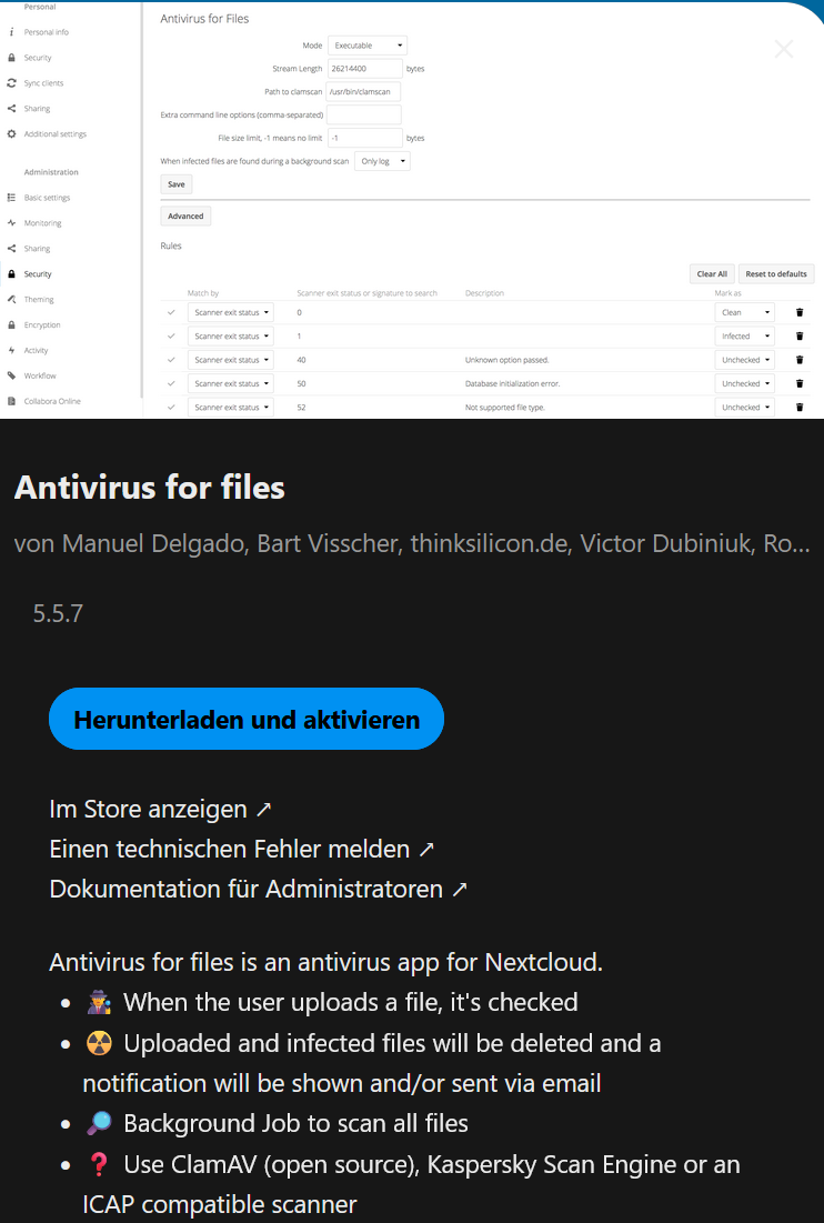 Nextcloud mit ClamAV prüfen - blog.admin-intelligence.de